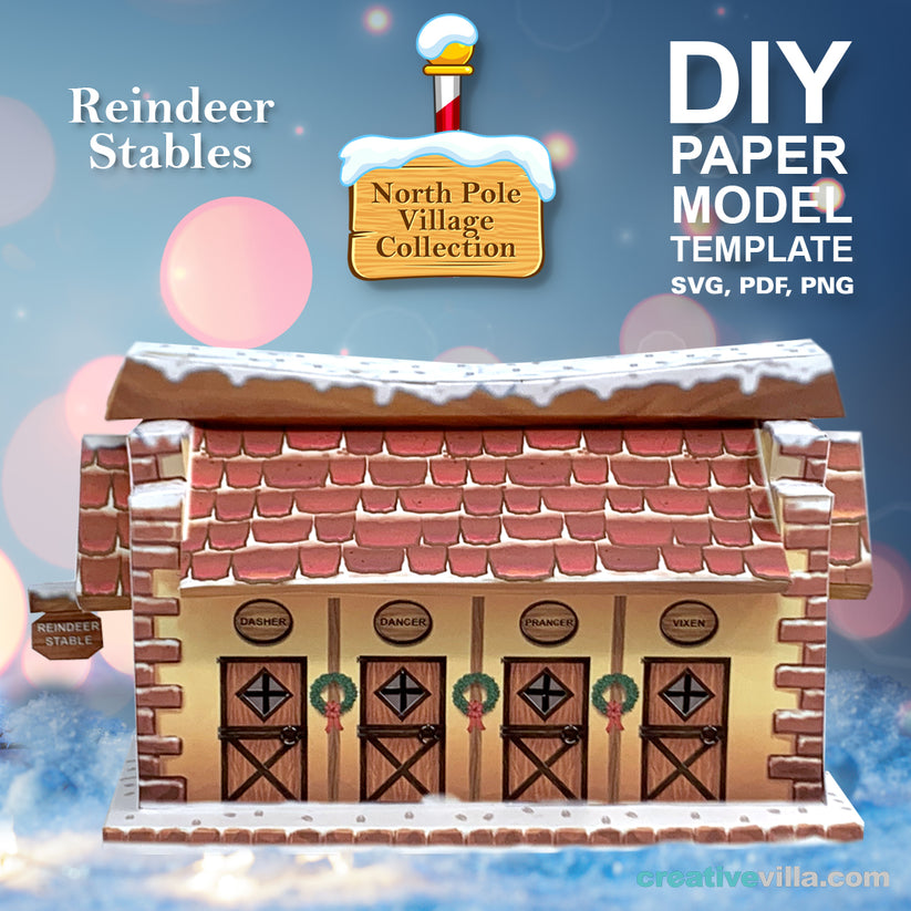 North Pole Village - Reindeer Stables - DIY Polygonal Paper Art Model ...