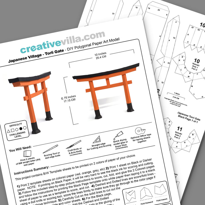 Japanese Village - Torii Gate - DIY Polygonal Paper Art Model Template ...