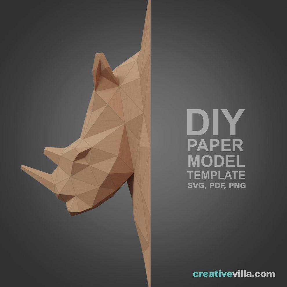 Rhino 3D Relief Wall Sculpture DIY Low Poly Paper Model Template, Pape ...