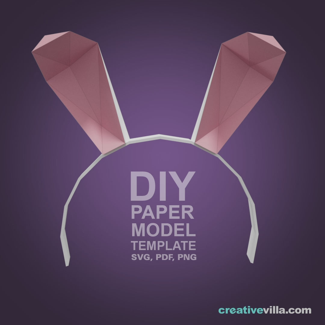 Bunny Ears Headband DIY Low Poly Paper Model Template, Paper Craft ...
