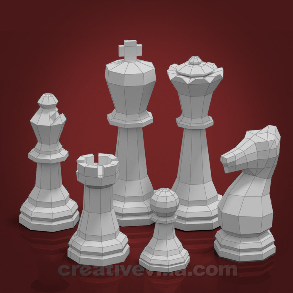 Giant Chess 6 Piece Collection DIY Low Poly Paper Model Template, Pape ...