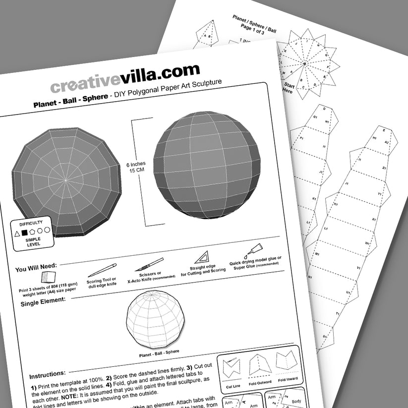 Planet - Sphere - Ball DIY Low Poly Paper Model Template, Paper Craft ...