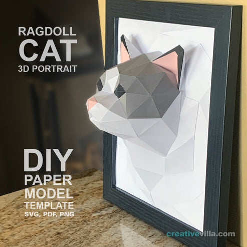 Ragdoll Cat 3D Portrait Wall Sculpture DIY Low Poly Paper Model Templa ...