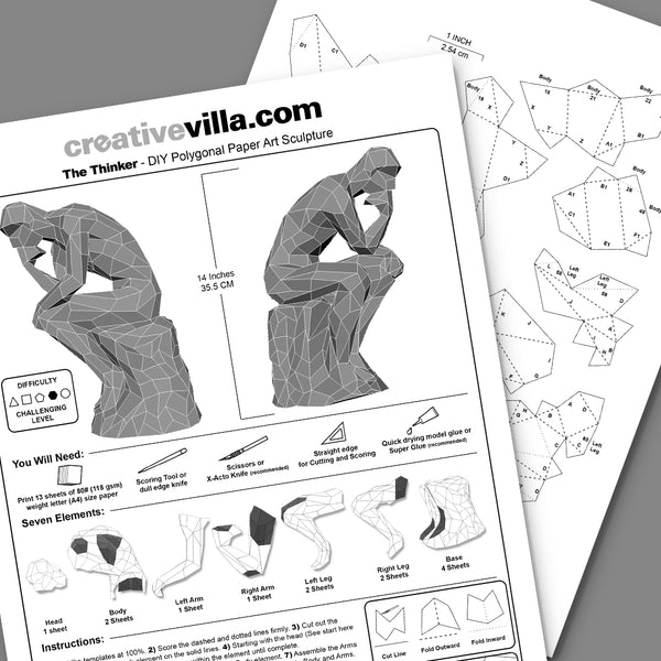 The Thinker DIY Low Poly Paper Model Template, Paper Craft – Creativevilla.com